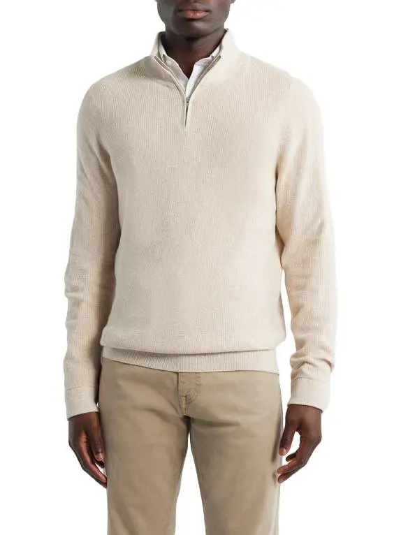 Nordstrom Cotton & Cashmere Quarter Zip Sweater - Ivory Sand Heather