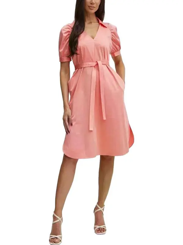 Hugo Boss Puff-sleeve Belted Midi Dress - Pink