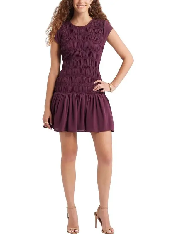 Chelsea28 Smocked Mini Dress - Burgundy Fig