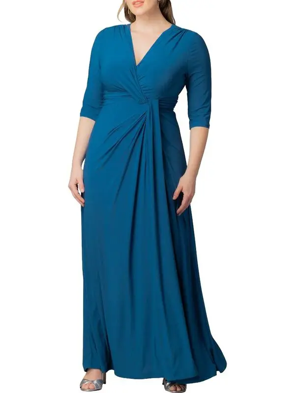 KIYONNA Evening Romance Stretch Jersey Gown - Aegean Blue