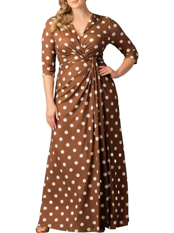 KIYONNA Evening Romance Stretch Jersey Gown - Chocolate Polka Dot
