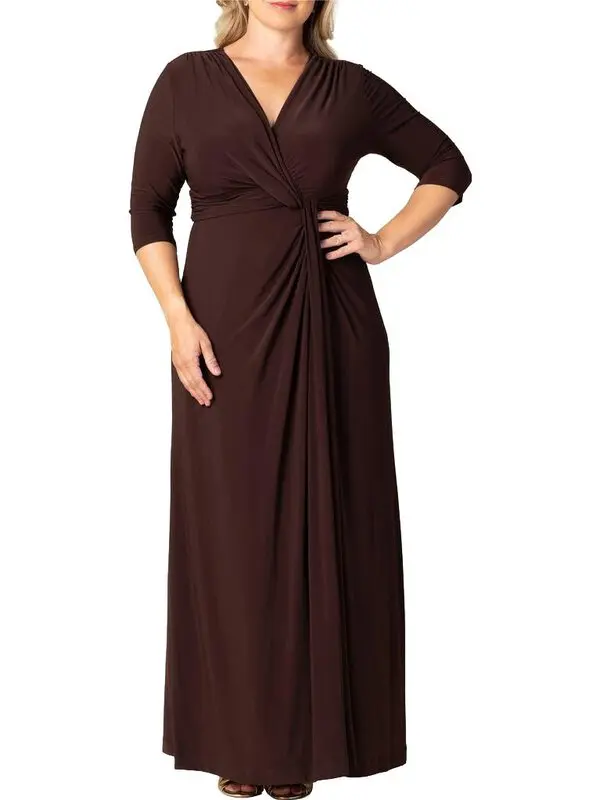 KIYONNA Evening Romance Stretch Jersey Gown - Chocolate