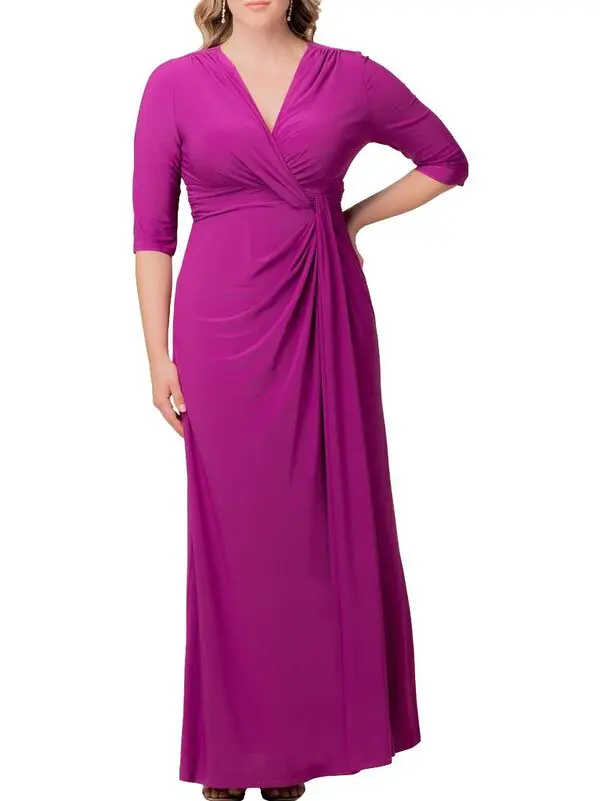 KIYONNA Evening Romance Stretch Jersey Gown - Magenta