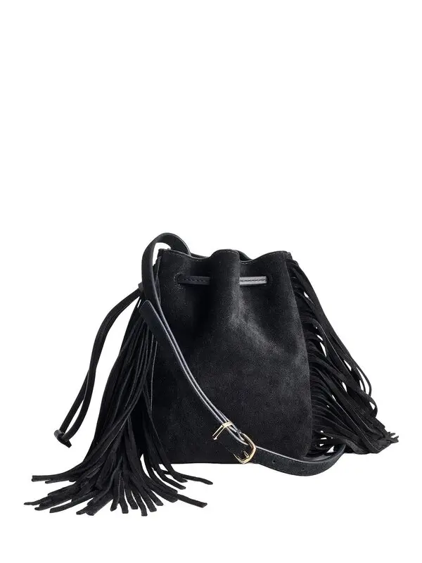 Madewell Drawstring Suede Crossbody Bucket Bag - True Black