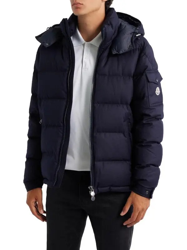 Moncler Montgenevre Virgin Wool Flannel Down Puffer Jacket - Navy