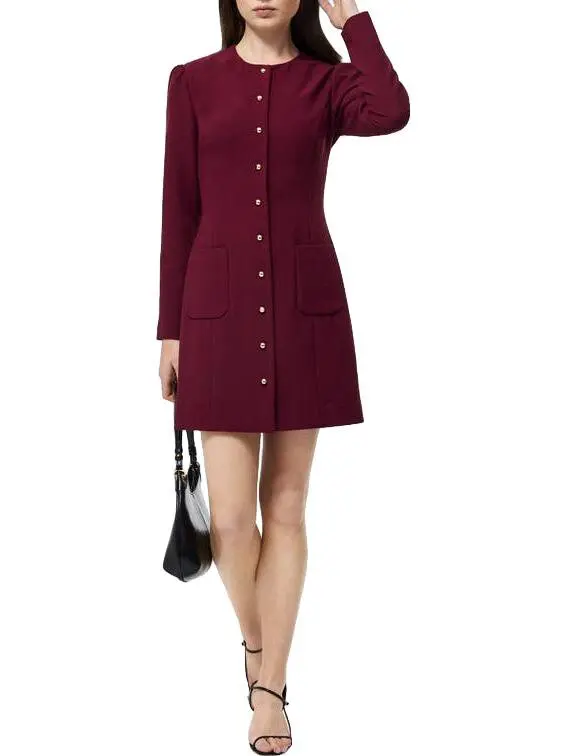 French Connection Celie Long Sleeve Mini Dress - Bordeaux Red