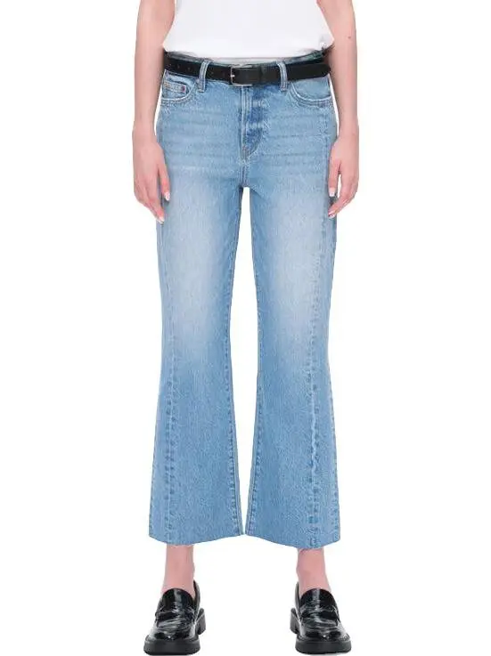 BAYEAS High-waist Straight Leg Jeans With Raw Hem - Medium Blue