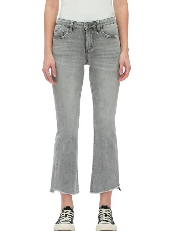 BAYEAS Mid Rise Frayed Bootcut Jeans - Gray