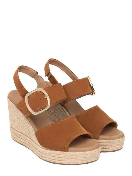NEROGIARDINI Slingback Espadrille Wedge Sandals - Tobacco