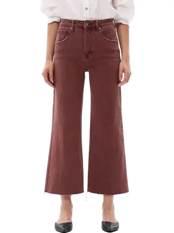 BAYEAS High Waist Wide Leg Jeans With Raw Hem - Cappuccino