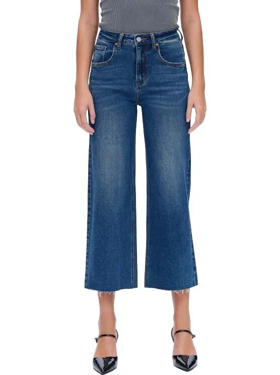 BAYEAS High Waist Wide Leg Jeans With Raw Hem - Surf