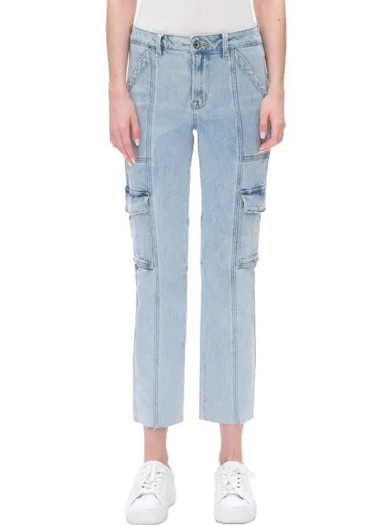 BAYEAS High-waist Ankle Cargo Jeans - Light Blue
