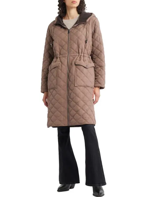 Bernardo Diamond Quilted Hooded Puffer Coat - Pine Bark