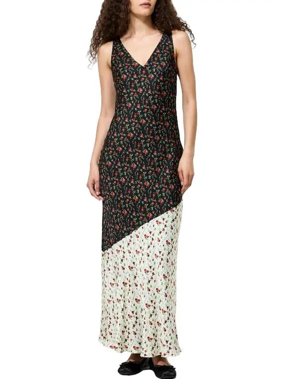 French Connection Julia Colorblock Ditsy Maxi Dress - Black/porcelain Cream