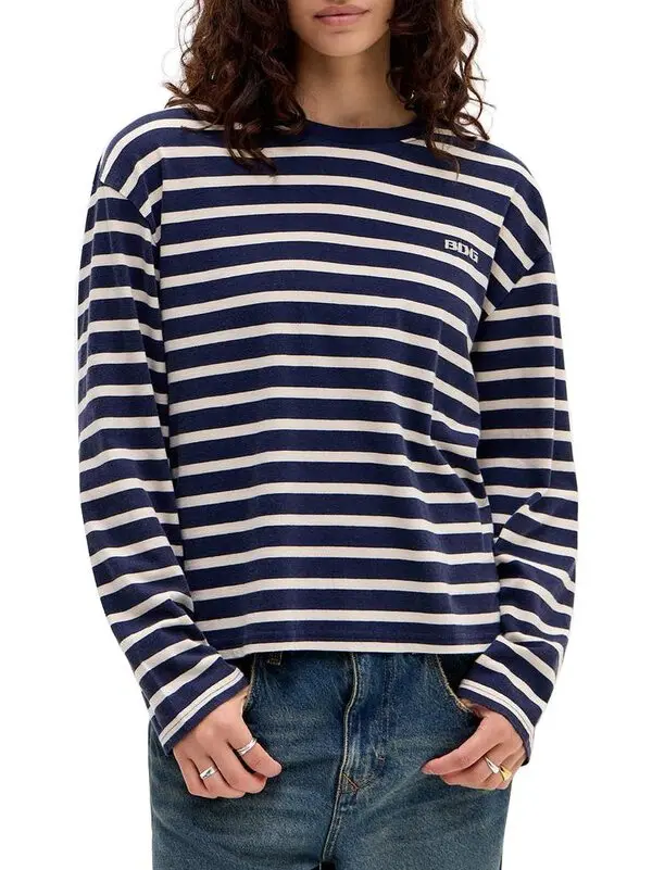 BDG URBAN OUTFITTERS Kai Stripe Long Sleeve Cotton Dad T-shirt - Blue Stripe
