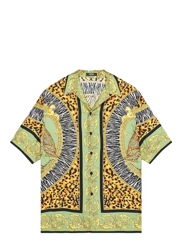 Versace Wild Cats Shirt In Green - Green & Black