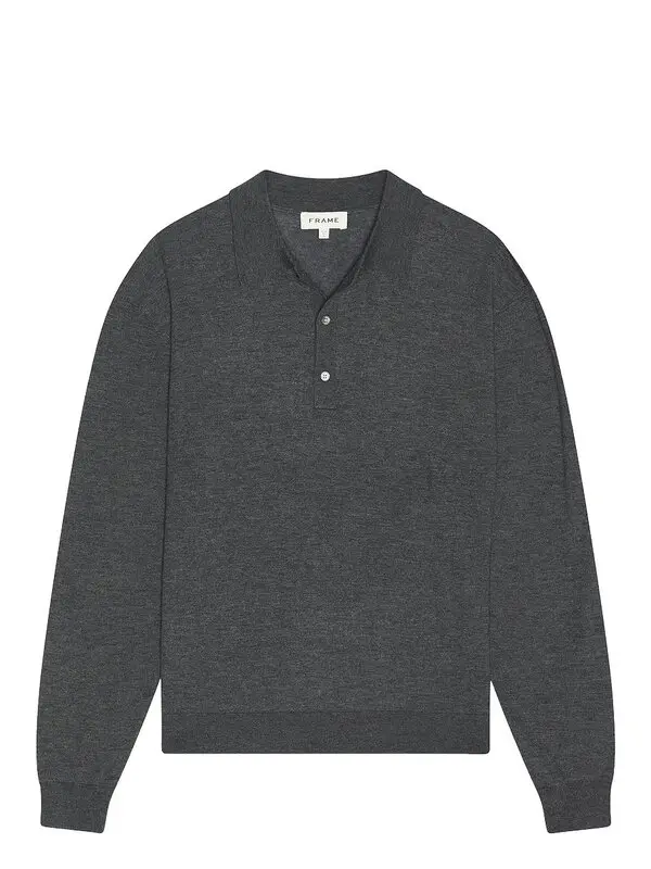 FRAME Superfine Polo Sweater In Grey - Grey Melange