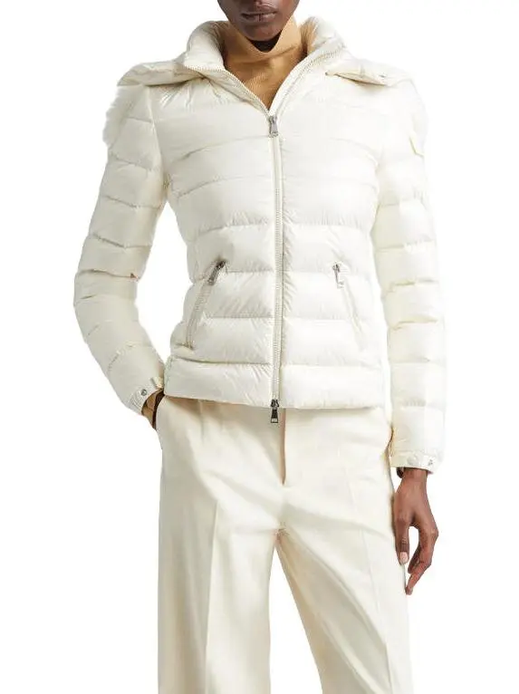 Moncler Badyf Down Jacket With Removable Hood And Faux Fur Trim - White