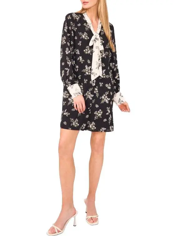 CECE DUPRAZ Tie Neck Long Sleeve Shirtdress - Rich Black