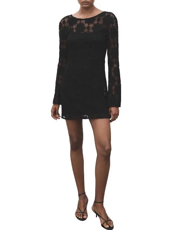 Mango Long Sleeve Open Stitch Minidress - Black