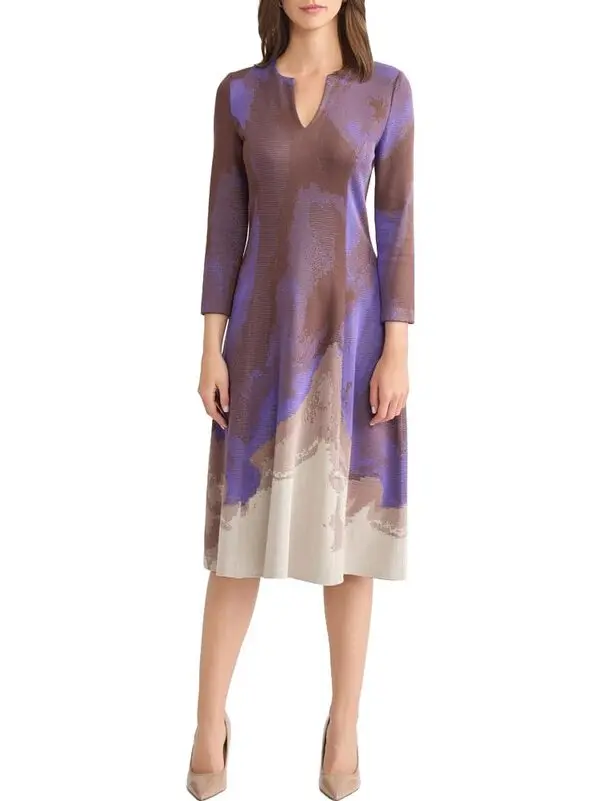 Misook Abstract Jacquard A-line Knit Midi Dress - Purple Multi
