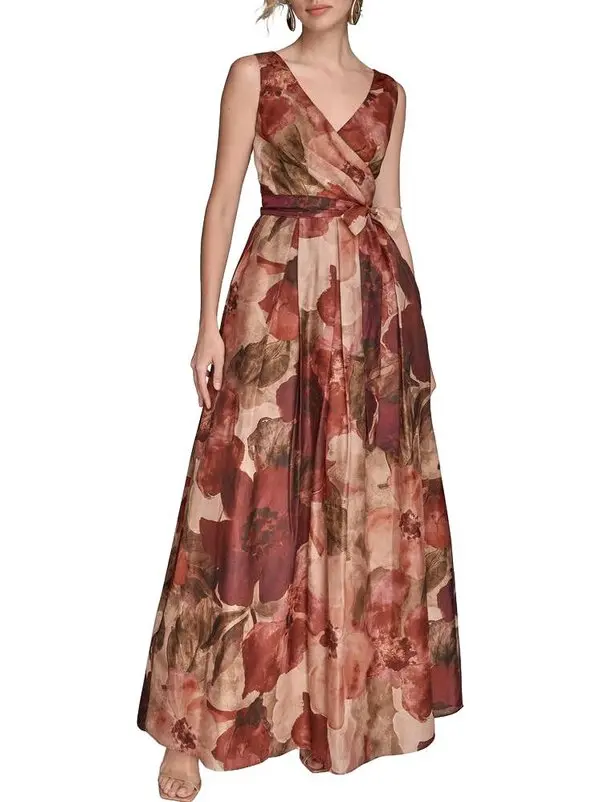Donna Karan New York Floral Wrap-front A-line Gown - Rohdndrn M