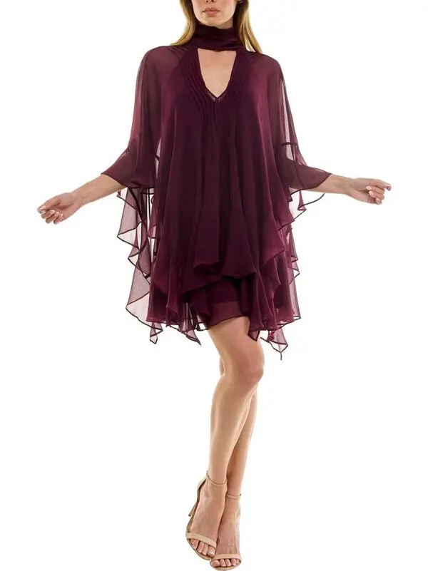 SOCIALITE Capelet Chiffon Mini Dress - Mulberry
