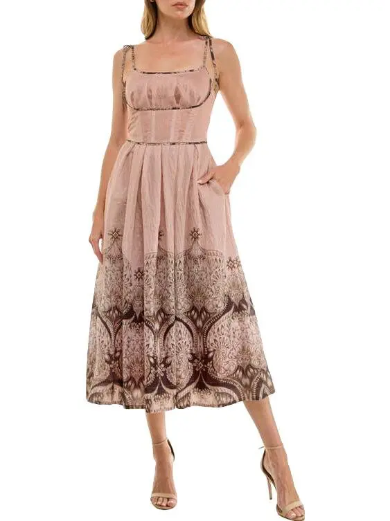 SOCIALITE Floral-print Corset Midi Sundress - Peach/brown
