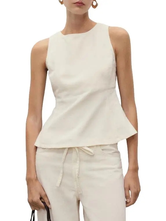 Mango Flared Cotton & Linen Denim Top - Off White