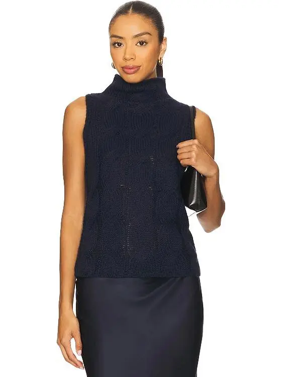 Sablyn Salvia Sleeveless Cable Turtleneck Sweater - Midnight Navy