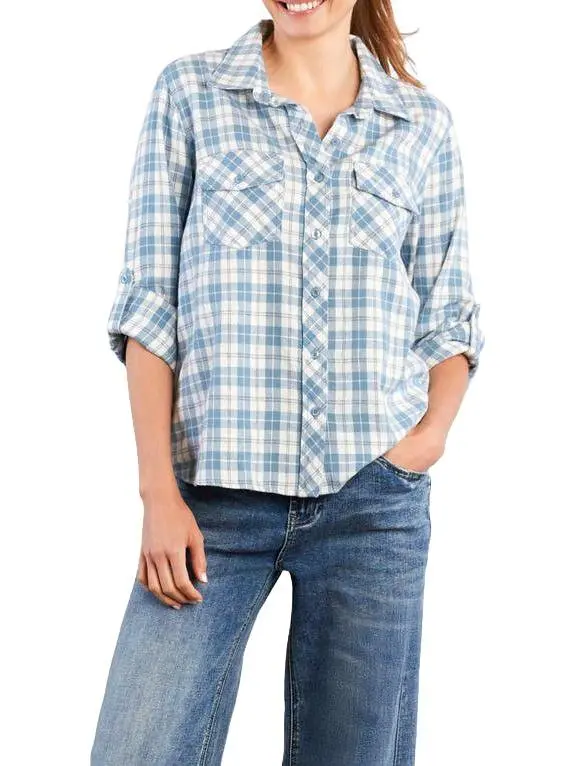 BILLY T Oversized Cotton Flannel Button-up Shirt - Blue Combo Plaid