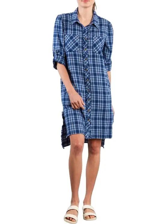 BILLY T Plaid Shirtdress - Blue Denim Plaid