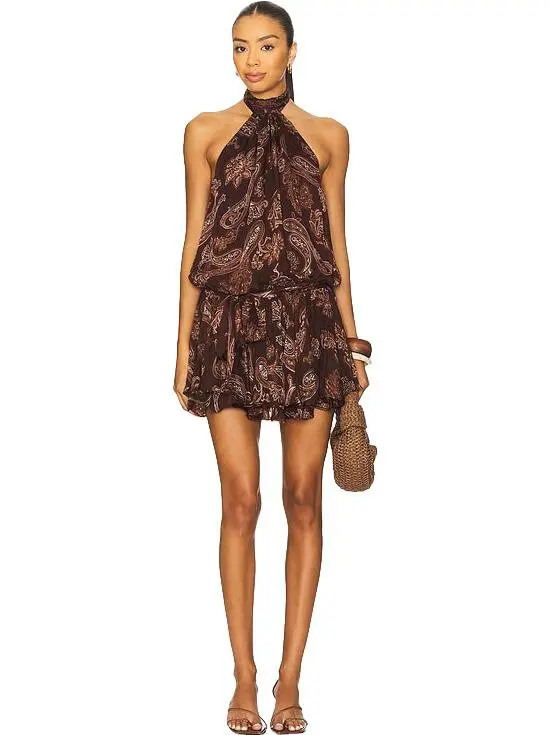 Rococo Sand Mini Halter Dress - Brown & Beige