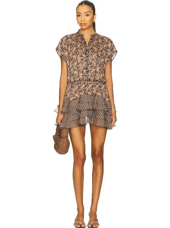 Misa X Evie Tiered Mini Dress - Brown Paisley Mix