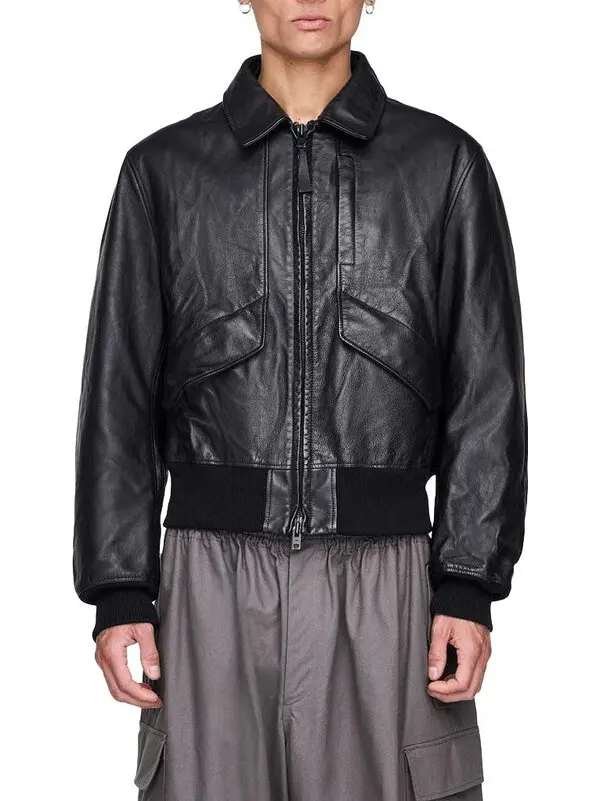 Adidas Leather Bomber Jacket - Black