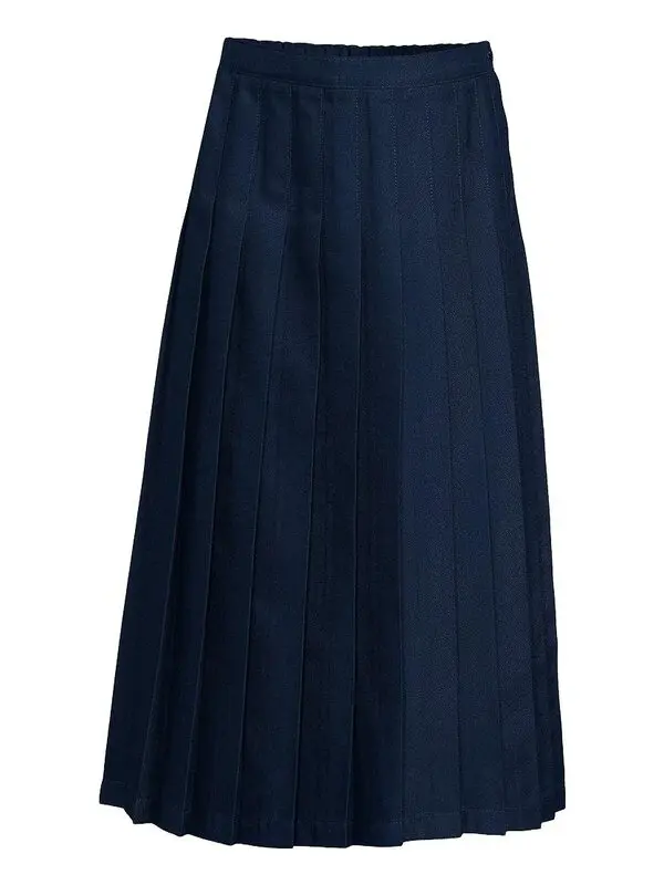 LANDS' END Solid Pleated Ankle Length Skirt - Academic Classic Navy