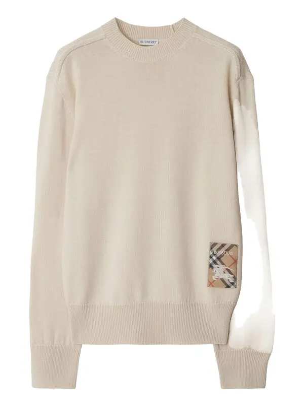 Burberry Wool Sweater With Logo Label - Beige