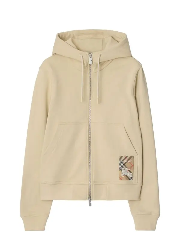 Burberry Cotton Check-patch Hoodie - Beige