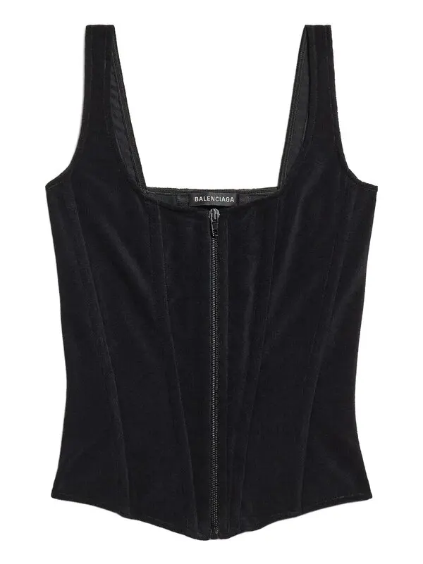 Balenciaga Stretch Velvet Corset Top - Black