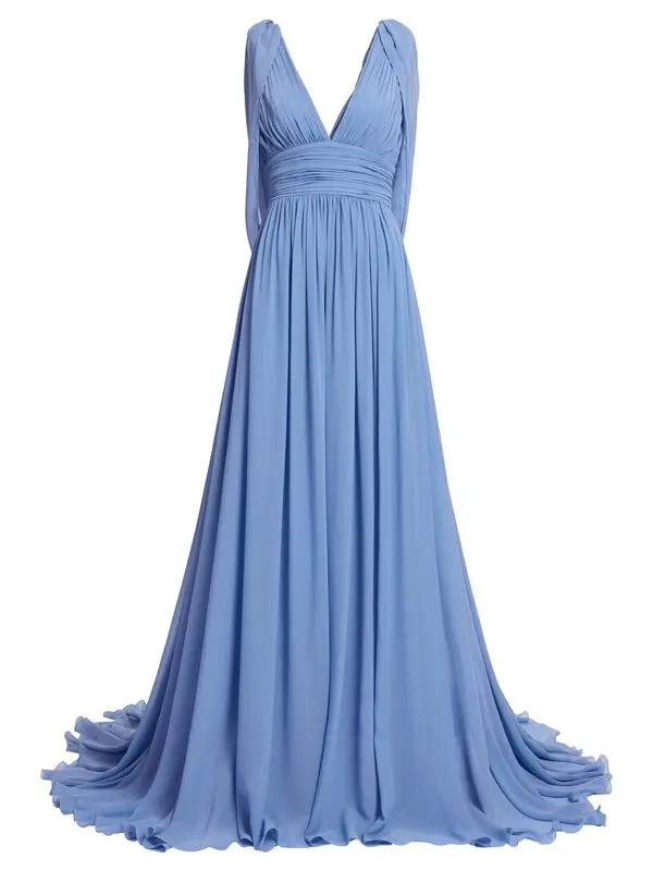 Elie Saab Cape-detailed Silk Gown - Blue