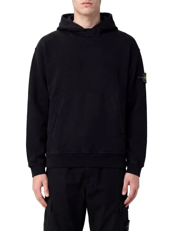 Stone Island Cotton Hoodie With Compass Logo - Black