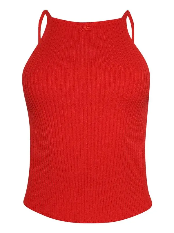 COURREGES Circle Rib Knit Top - Red