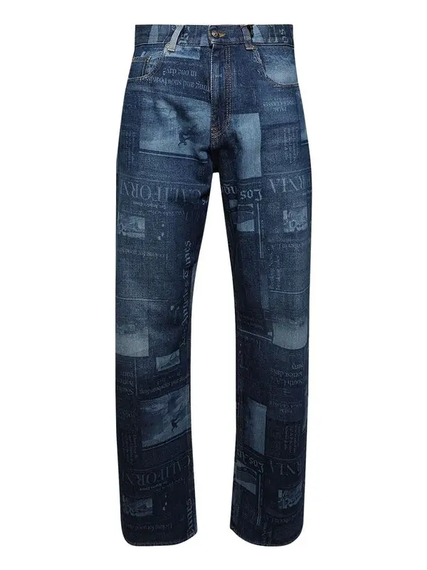 Palm Angels Patterned Wide Leg Jeans - Blue