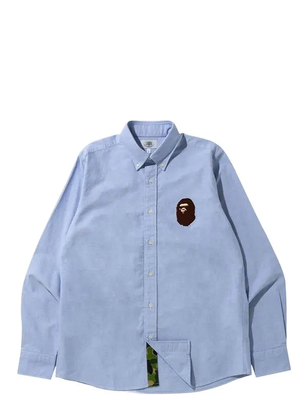 A BATHING APE Large Ape Head Oxford Bd Shirt - Blue