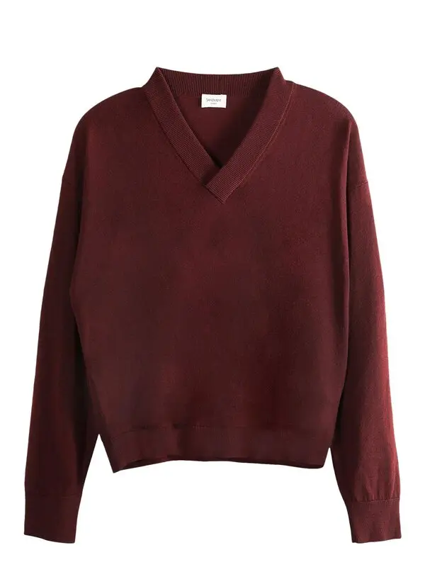 Saint Laurent V-neck Pullover Sweater - Red