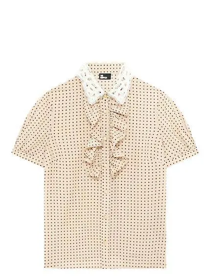 The Kooples Lace-collar Ruffled Polka Dot Shirt - Beige / Red