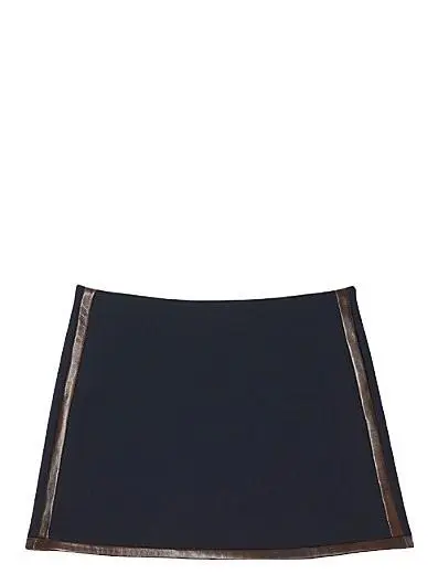 Sandro Stretch-woven Mini Skirt With Leather Trim - Navy Blue