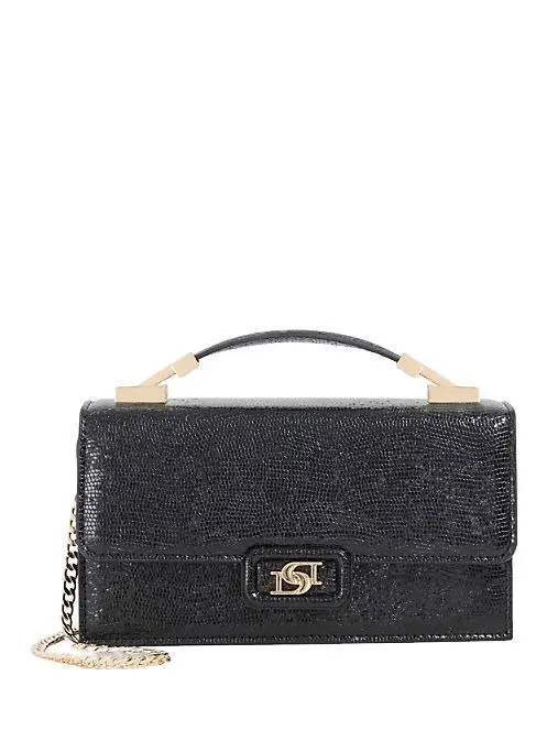 DUNE Mock-croc Embossed Top-handle Bag - Black Plain Synthetic