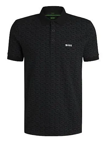 BOSS Graphic-print Logo-embroidered Stretch-cotton Polo - Black