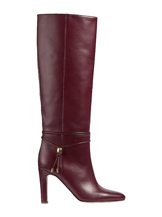LK BENNETT Loretta Leather Knee-high Boots - Red-burgundy